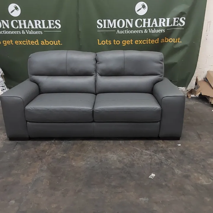 SELVA NEW LARGE SOFA DARK GREY LEATHER 4604889-Simon Charles Auctioneers